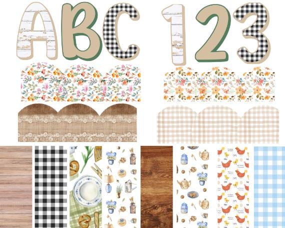 Farmhouse Bulletin Board Letters and Borders L Farmhouse Classroom Door ...