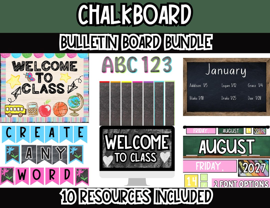 Chalkboard Bulletin Board Bundle | Editable Printable Classroom Decor ...