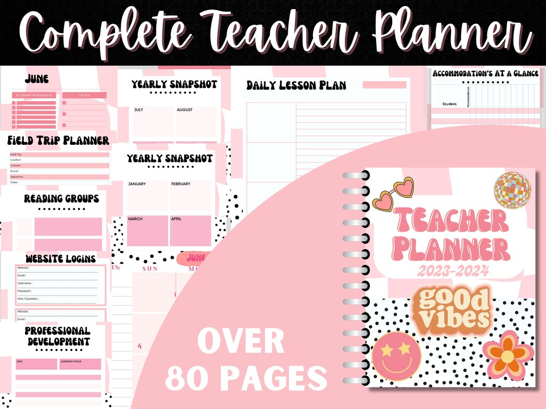 Retro Teacher Printable Planner 2024-2025 Academic Planner, Instant ...