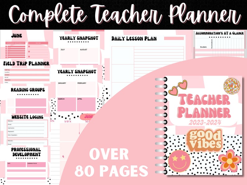 Retro Teacher Printable Planner 2024-2025 Academic Planner, Instant ...