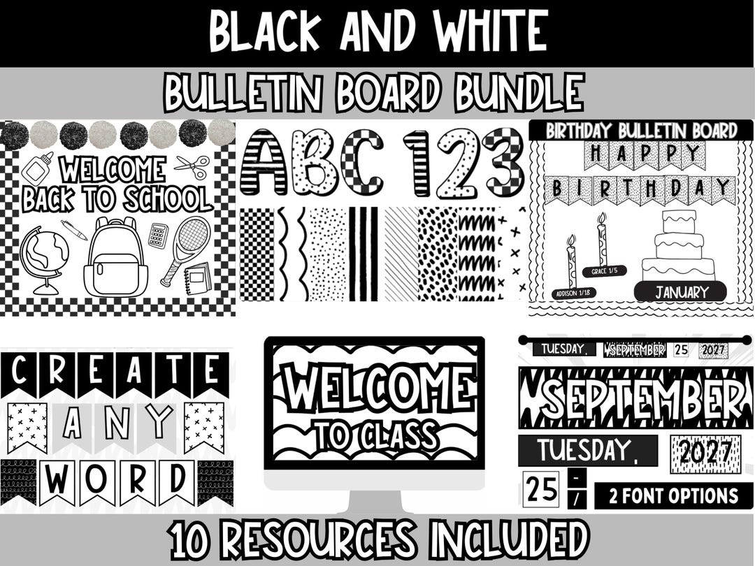 Black and White Classroom Decor Bundle | Modern Bulletin Board Letters ...