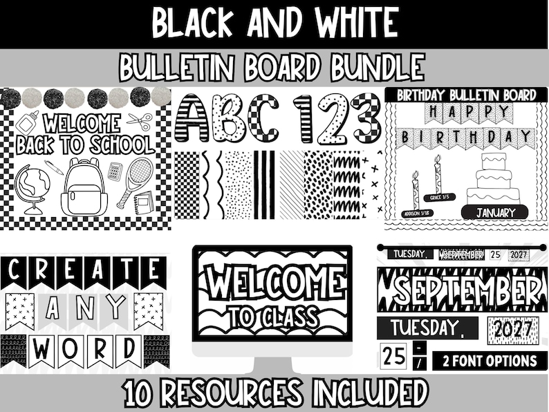 Black and White Classroom Decor Bundle | Modern Bulletin Board Letters ...