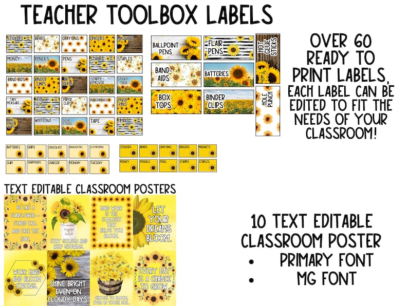 Sunflower Bulletin Board Bundle | Editable Classroom Decor | Bright ...