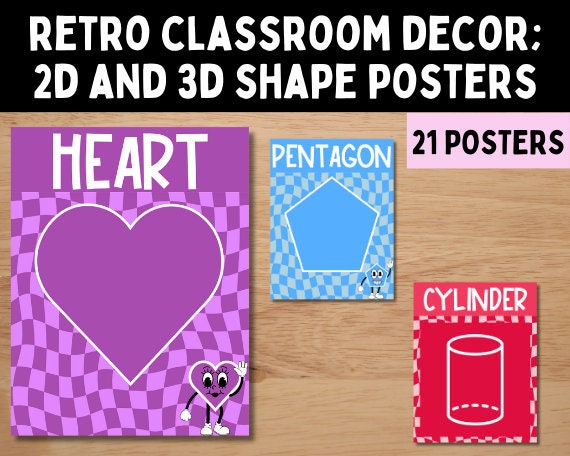 Groovy Math Classroom 2D and 3D Shape Posters Set L Retro Math Posters ...