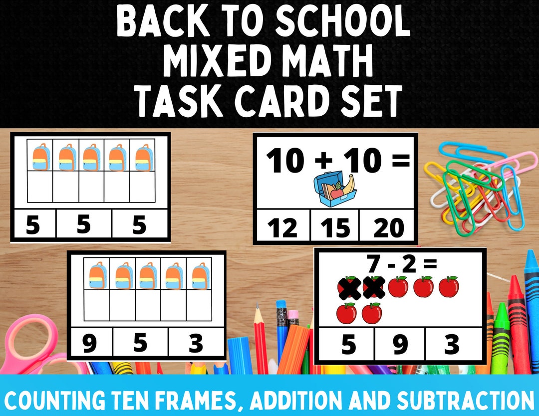 Back to School Mixed Math Task Card Set L Elementary Math Center L ...