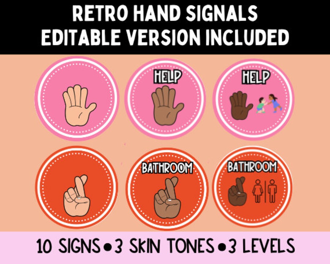 Retro Classroom Hand Signals L Groovy Editable Hand Signals for ...