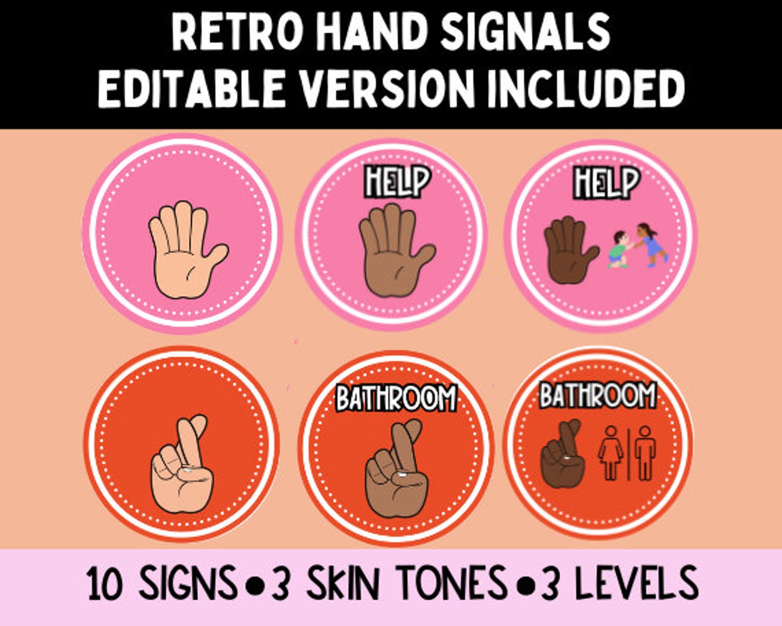 Retro Classroom Hand Signals L Groovy Editable Hand Signals for ...