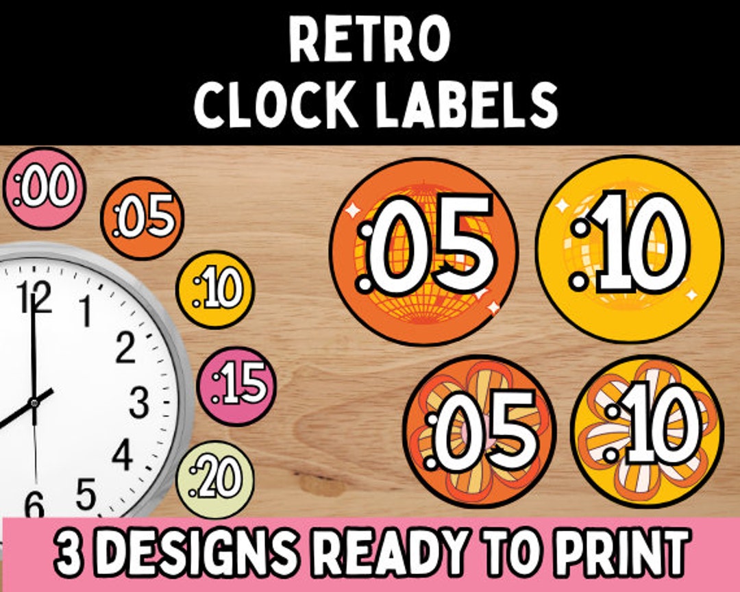 Groovy Classroom Clock Numbers L Retro Clock Number Labels for ...
