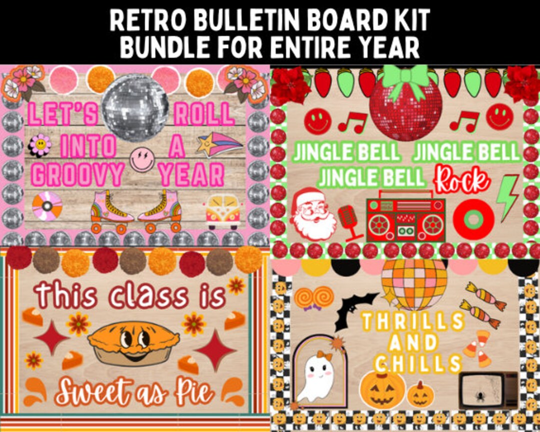 Retro Bulletin Board Kit Bundle for ENTIRE YEAR Disco Class Theme Decor ...