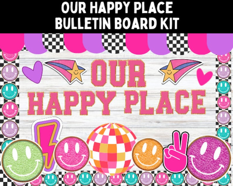 Retro Bulletin Board Kit L Smiley Face Class Door Decor L Elementary ...