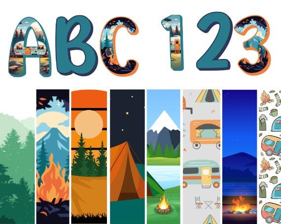 Camping Bulletin Board Letters and Borders L Camping Door Decor L ...