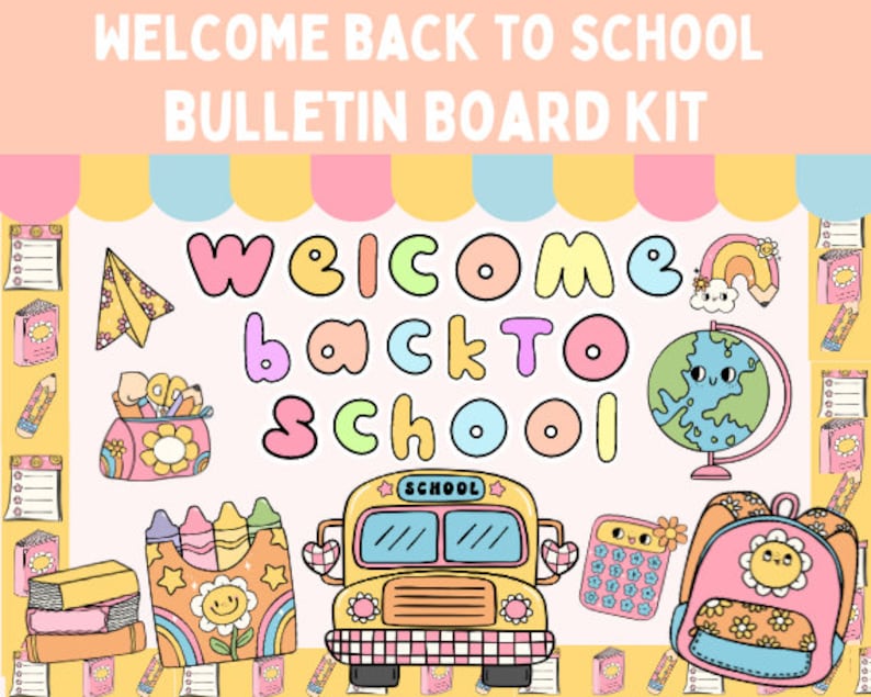 Groovy Pastel Back to School Bulletin Board Kit L Groovy Classroomtheme ...