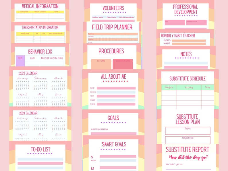 Rainbow Teacher Printable Planner 2023-2024 Academic Planner, Instant ...