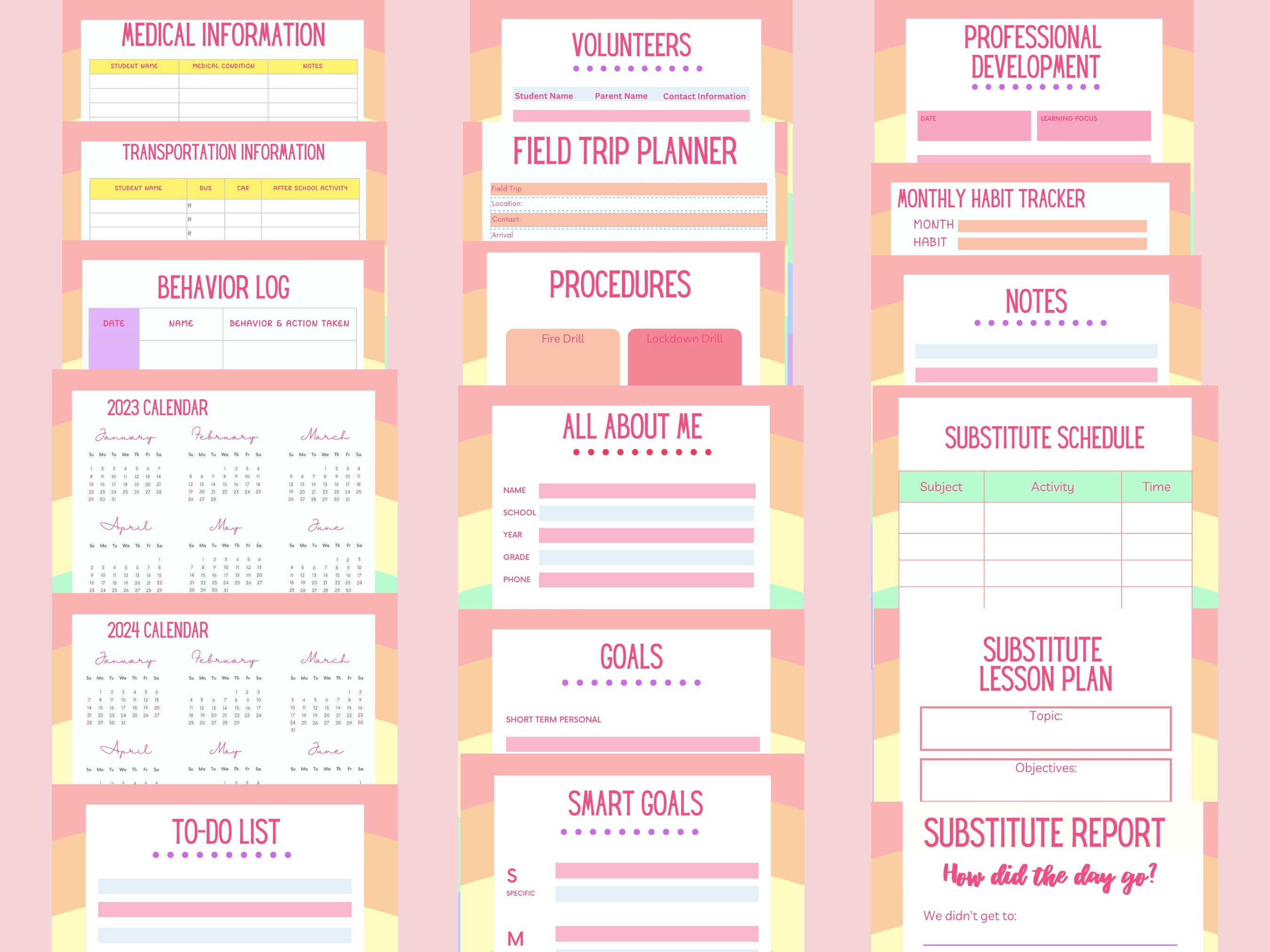 Rainbow Teacher Printable Planner 2023-2024 Academic Planner, Instant ...