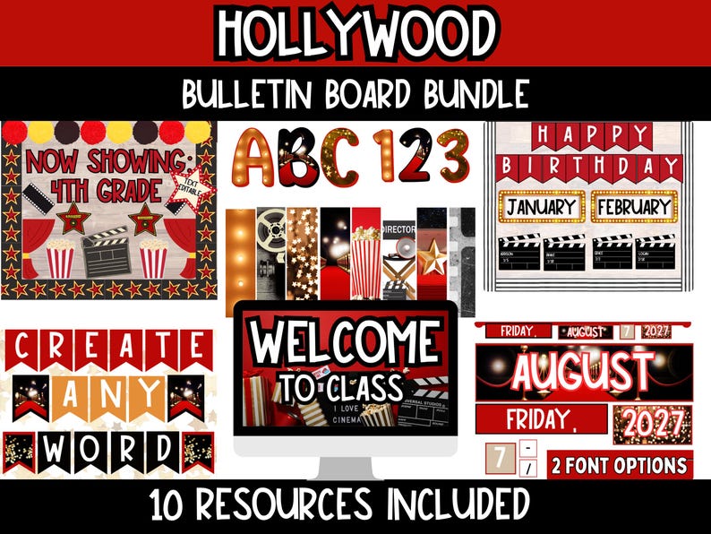 Hollywood Bulletin Board Bundle | Editable Classroom Decor | Movie ...