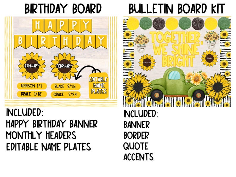 Sunflower Bulletin Board Bundle | Editable Classroom Decor | Bright ...