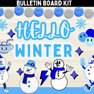Winter Retro Bulletin Board Kit L Retro Hello Winter Bulletin Board Set ...
