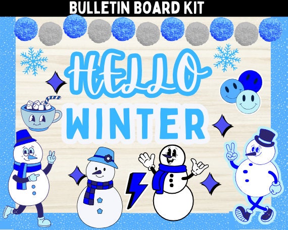 Winter Retro Bulletin Board Kit L Retro Hello Winter Bulletin Board Set ...