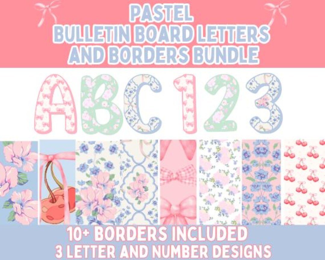 Pastel Bow Bulletin Board Letters and Border L Coquette Door Decor L ...