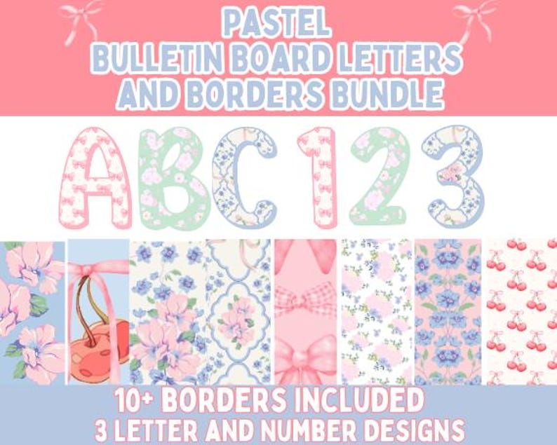 Pastel Bow Bulletin Board Letters and Border L Coquette Door Decor L ...