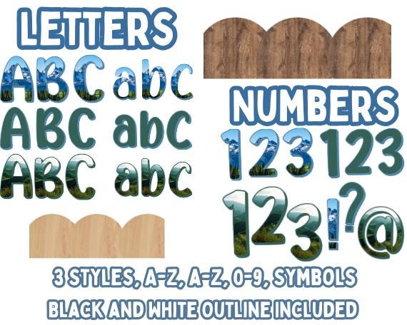 Mountain Bulletin Board Letters and Borders L Mountain Door Decor L ...
