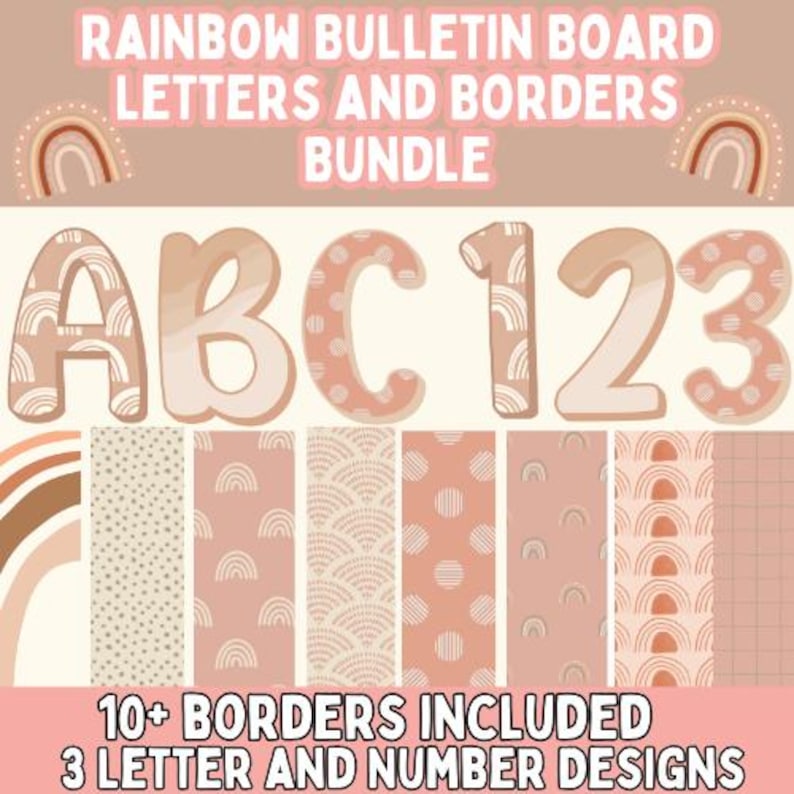 Rainbow Bulletin Board Letters and Borders L Boho Rainbow Door Decor L ...