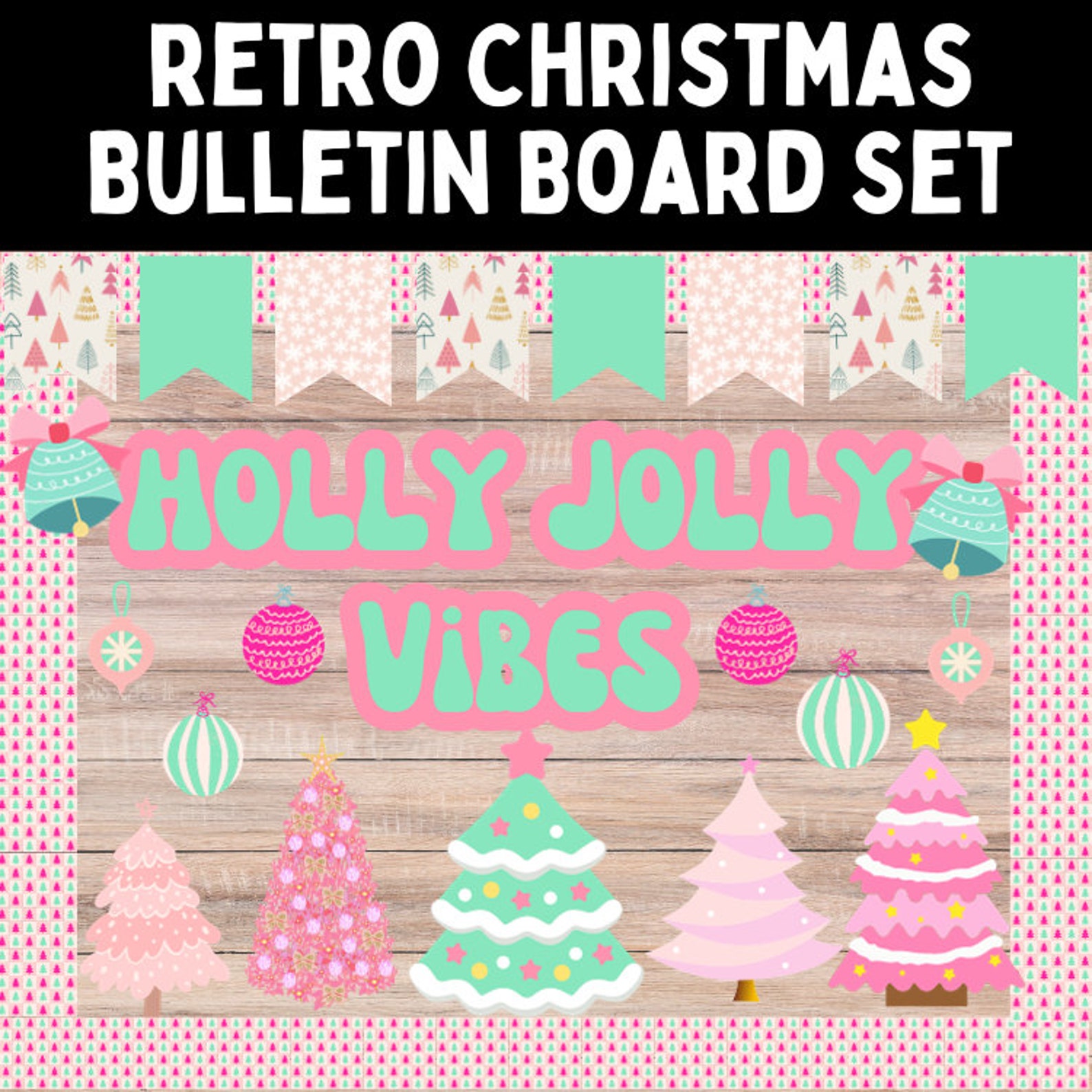 Christmas Bulletin Board Kit: Retro Pastel Christmas Tree Door Decor ...