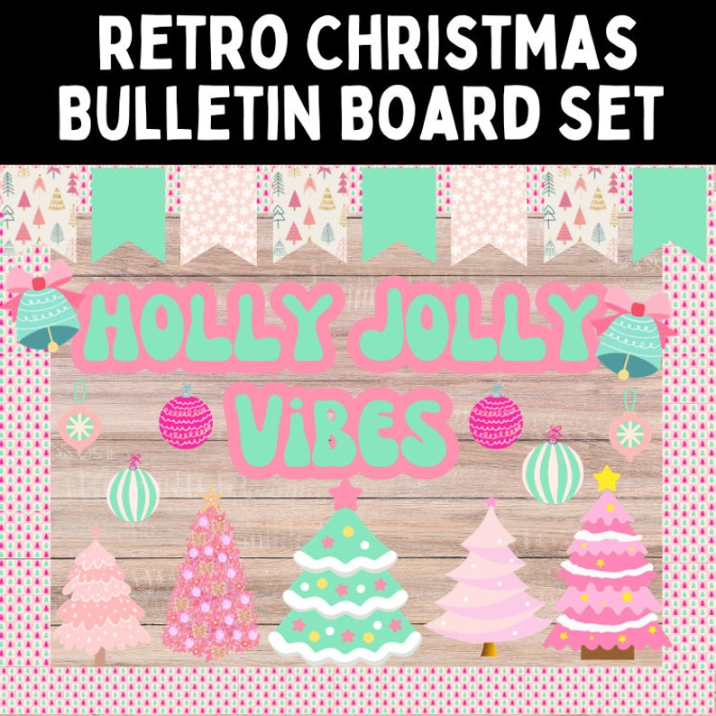 Christmas Bulletin Board Kit: Retro Pastel Christmas Tree Door Decor ...