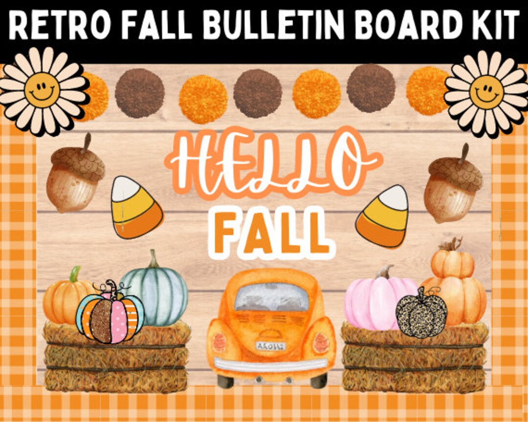 Fall Retro Bulletin Board Kit L Retro Hello Fall Bulletin Board Set L ...