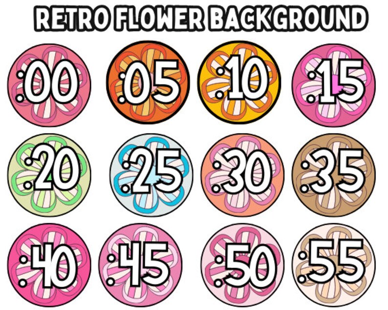 Groovy Classroom Clock Numbers L Retro Clock Number Labels for ...