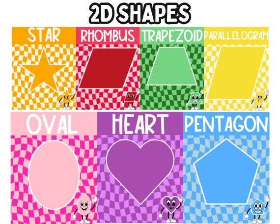Groovy Math Classroom 2D and 3D Shape Posters Set L Retro Math Posters ...