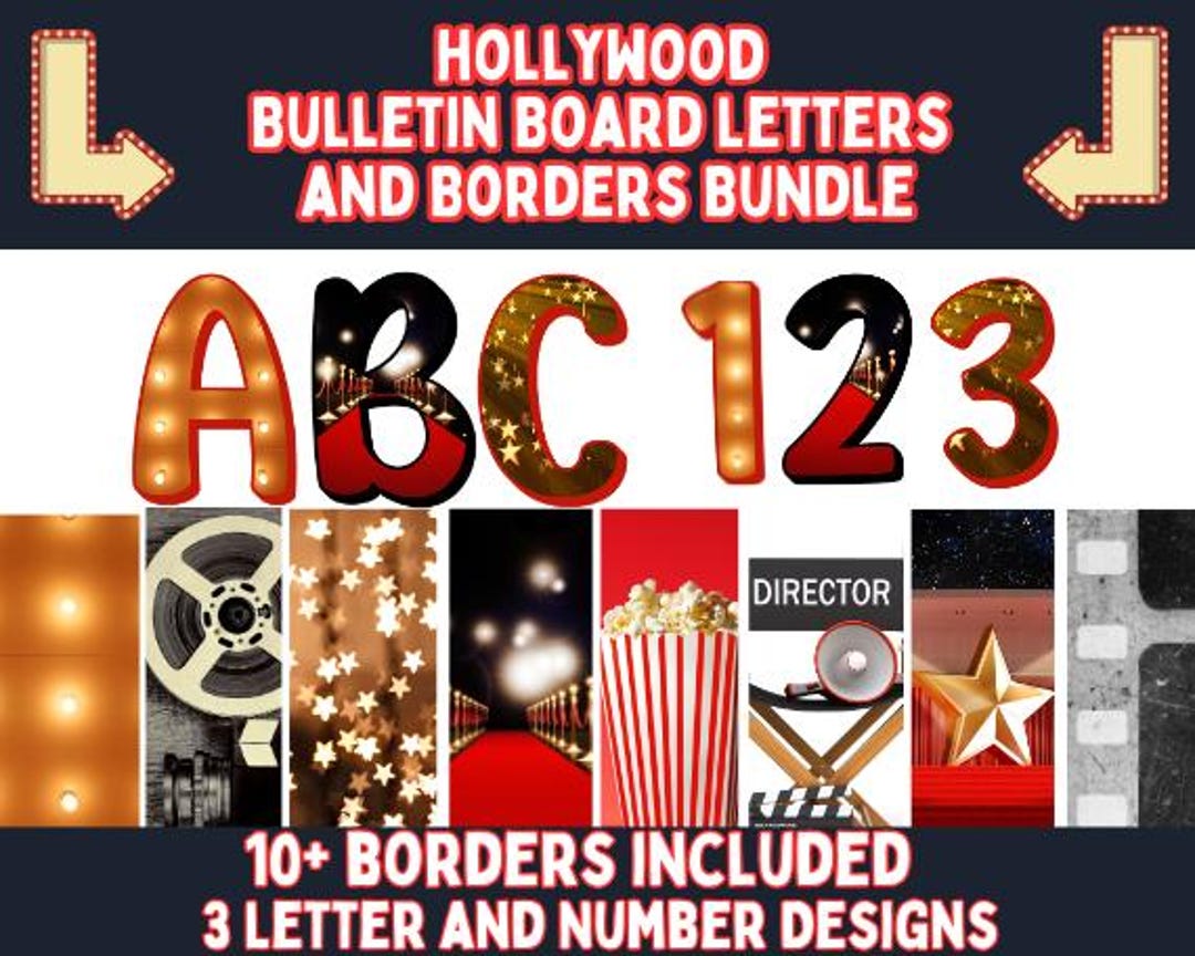 Hollywood Bulletin Board Letters and Borders L Hollywood Door Decor L ...