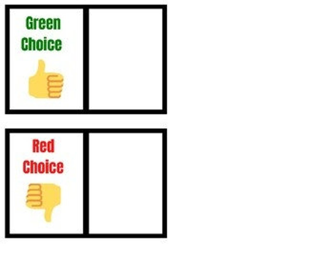 Social Emotional Activities Green Choice or Red Choice Task Box Good ...