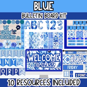 Blue Floral & Mosaic Bulletin Board Bundle | Editable Classroom Decor ...