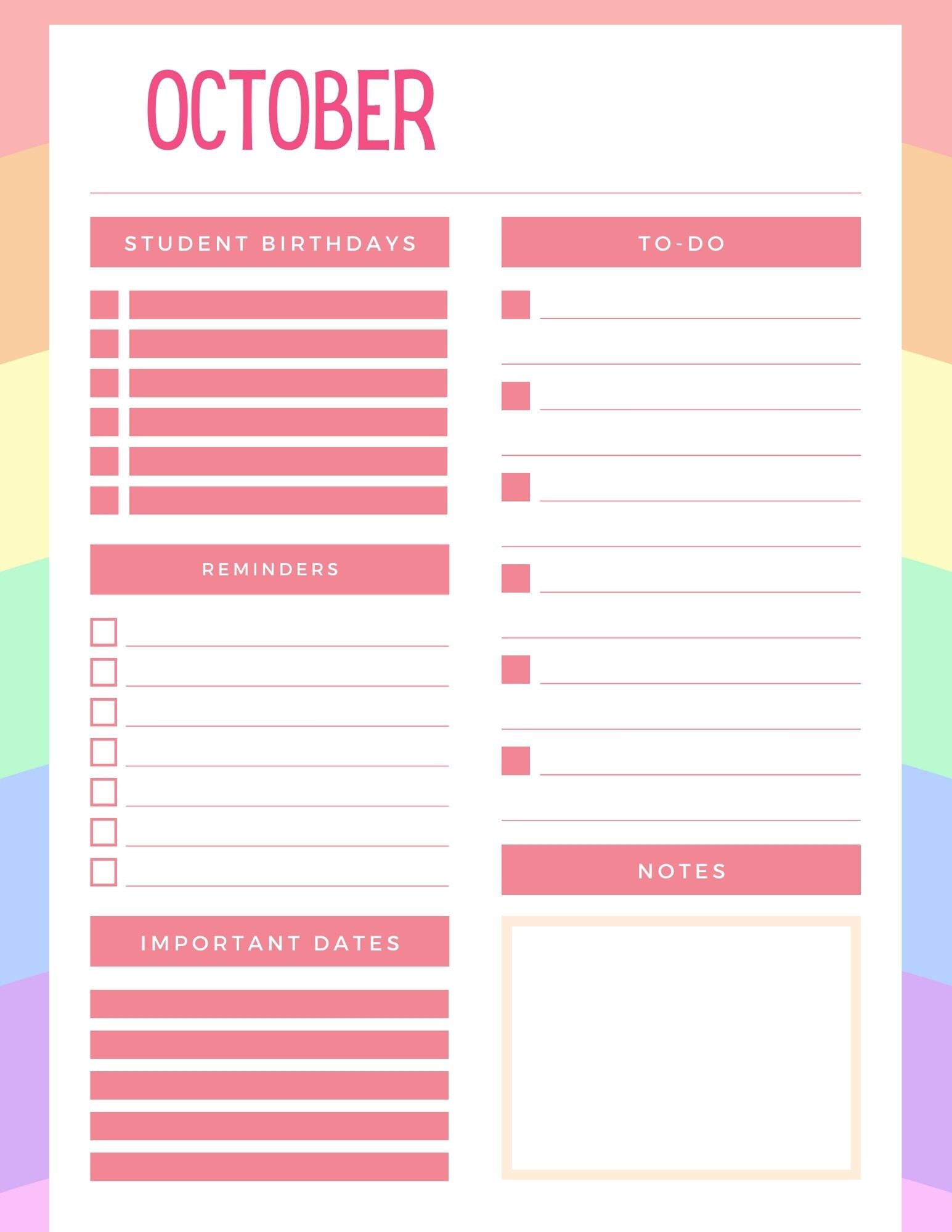 Rainbow Teacher Printable Planner 2023-2024 Academic Planner - Etsy