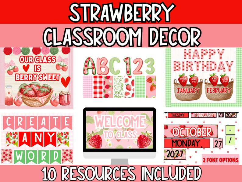 Strawberry Bulletin Board Bundle | Editable Strawberry Classroom Decor ...