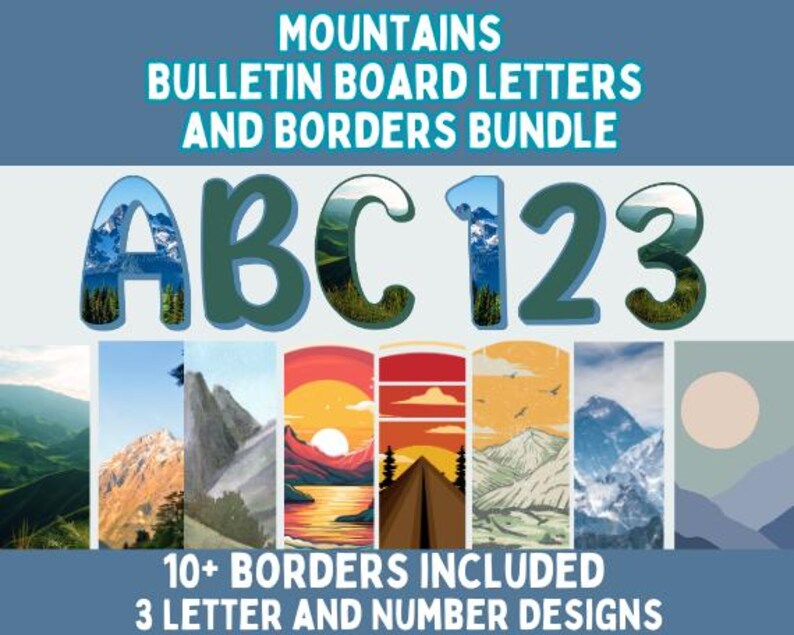 Mountain Bulletin Board Letters and Borders L Mountain Door Decor L ...