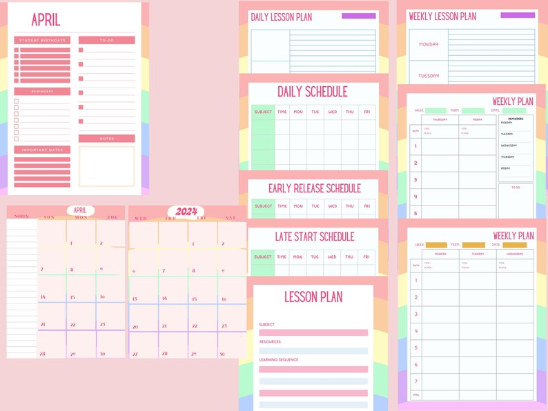 Rainbow Teacher Printable Planner 2023-2024 Academic Planner, Instant ...