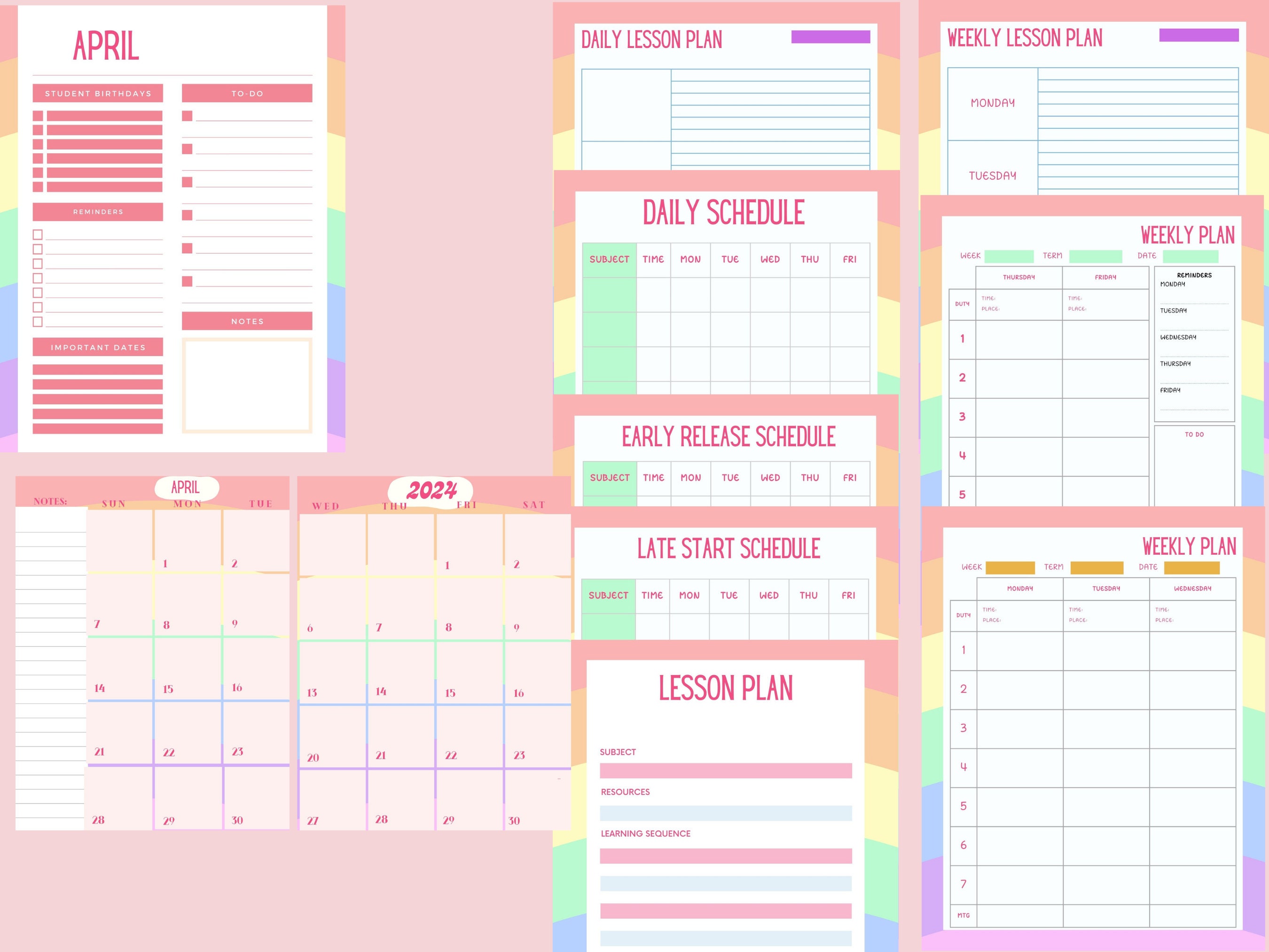 Rainbow Teacher Printable Planner 2023-2024 Academic Planner, Instant ...
