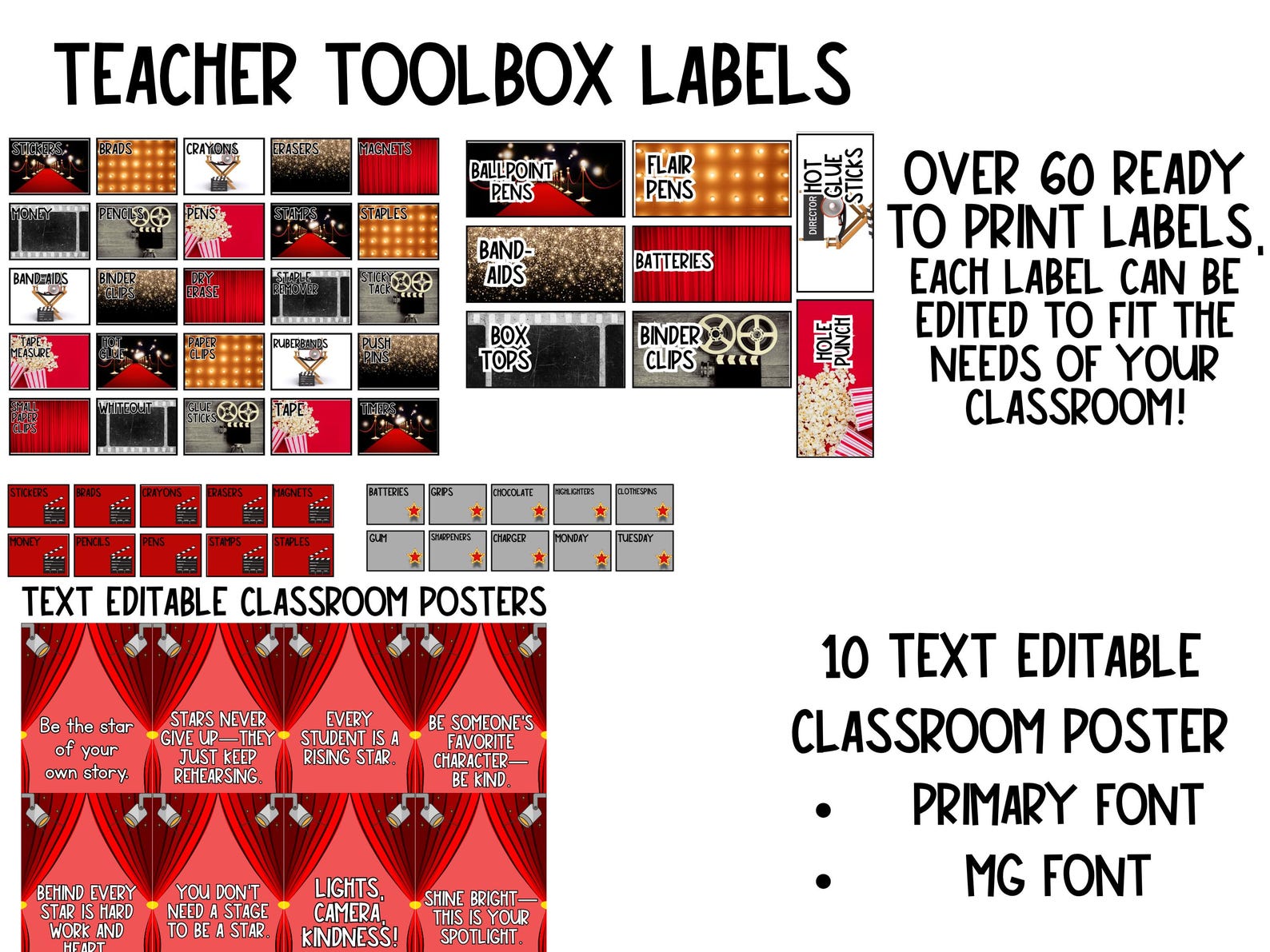 Hollywood Bulletin Board Bundle | Editable Classroom Decor | Movie ...