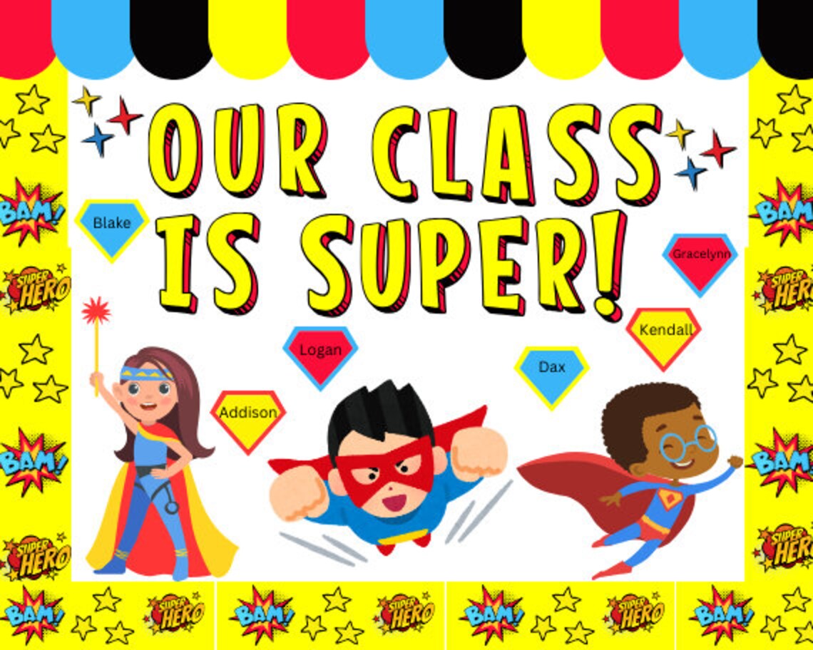 Superhero Back to School Bulletin Board Kit L Superhero Theme L Door ...