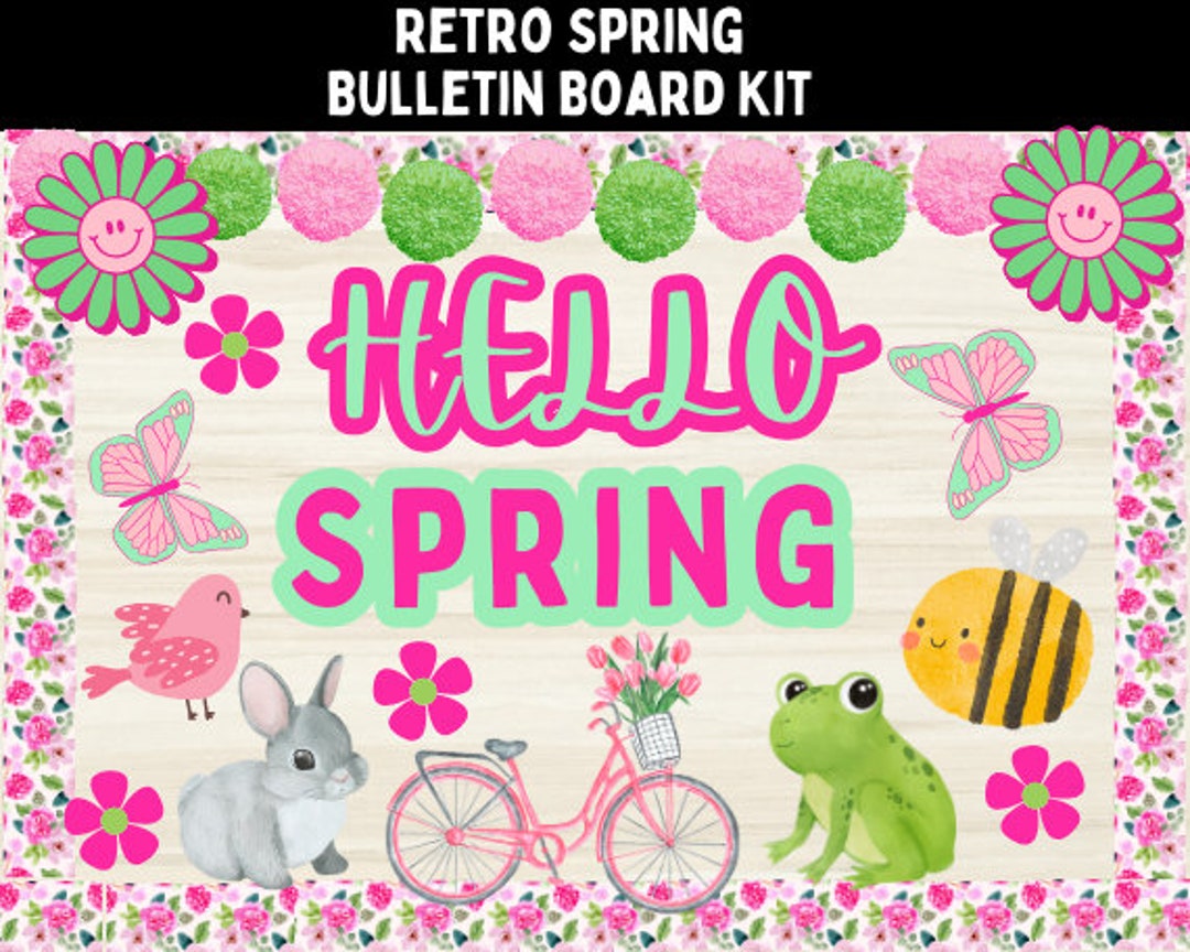 Spring Retro Bulletin Board Kit L Retro Hello Spring Bulletin Board Set ...