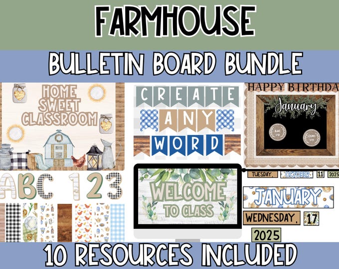 Farmhouse Neutral Classroom Decor Bundle | Classroom Bulletin Board ...