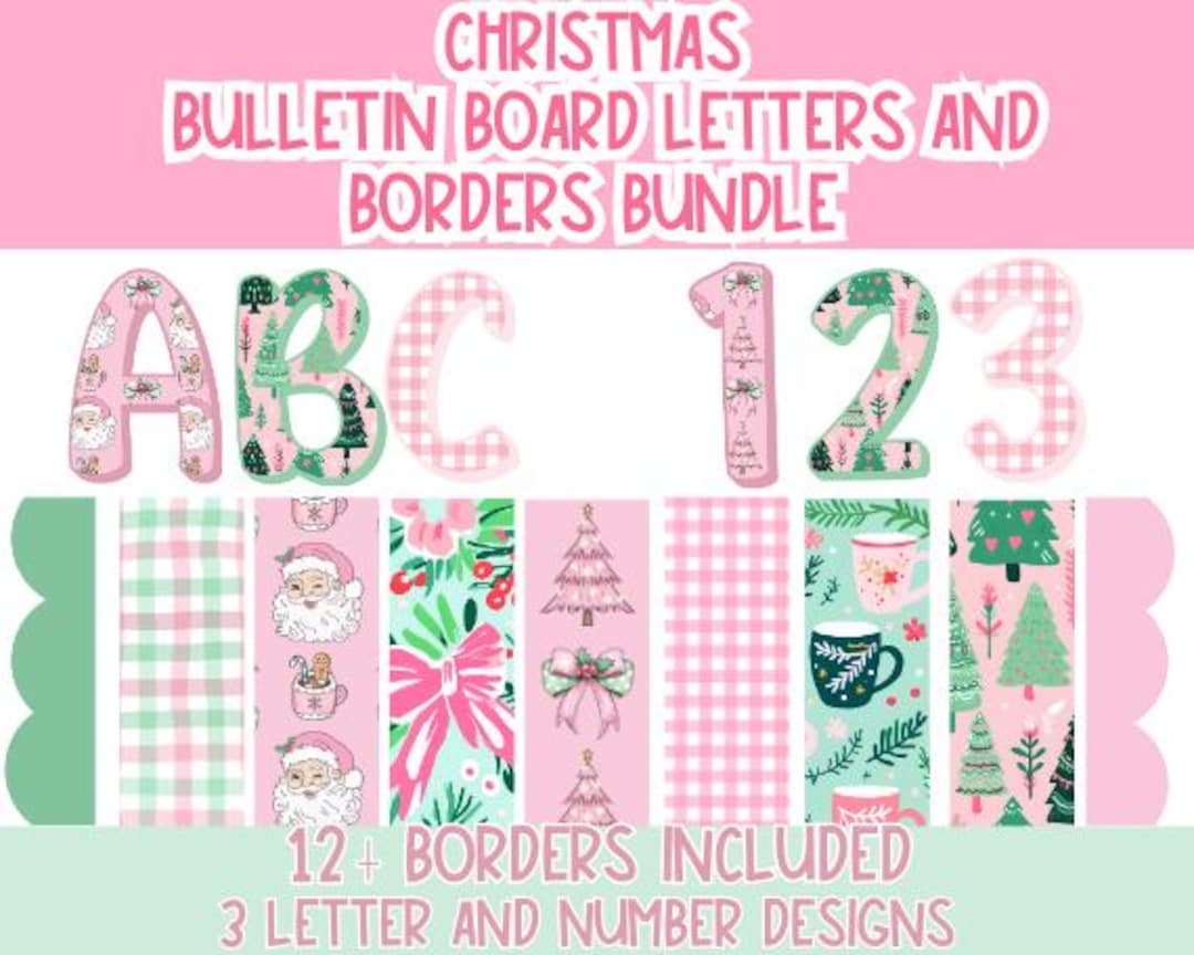 Pastel Christmas Bulletin Board Letters and Borders L Pink Christmas ...