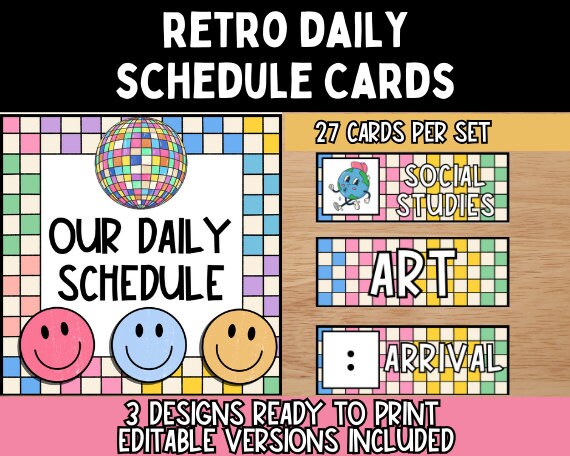 Groovy Classroom Schedule Set L Retro Classroom Daily Schedule Display ...
