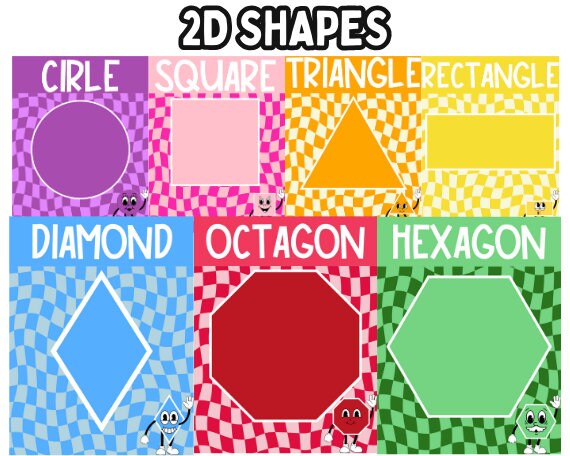 Groovy Math Classroom 2D and 3D Shape Posters Set L Retro Math Posters ...