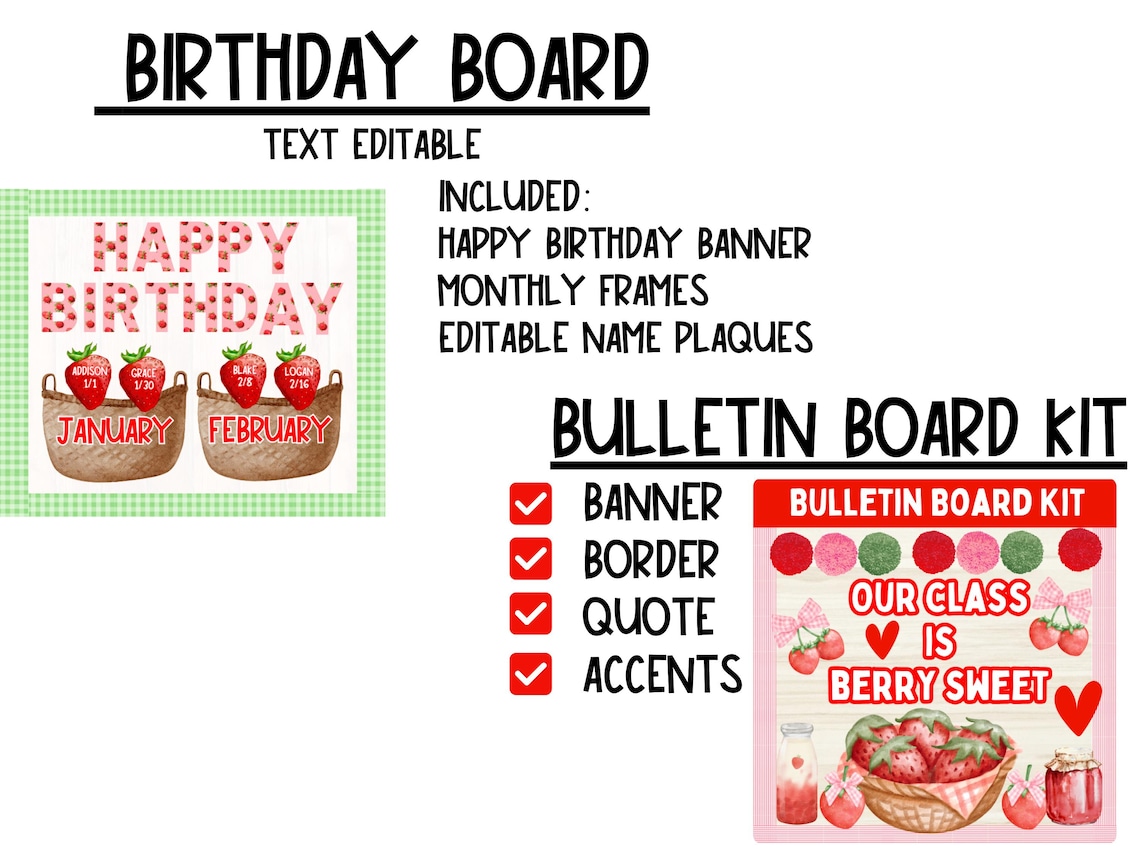 Strawberry Bulletin Board Bundle | Editable Strawberry Classroom Decor ...
