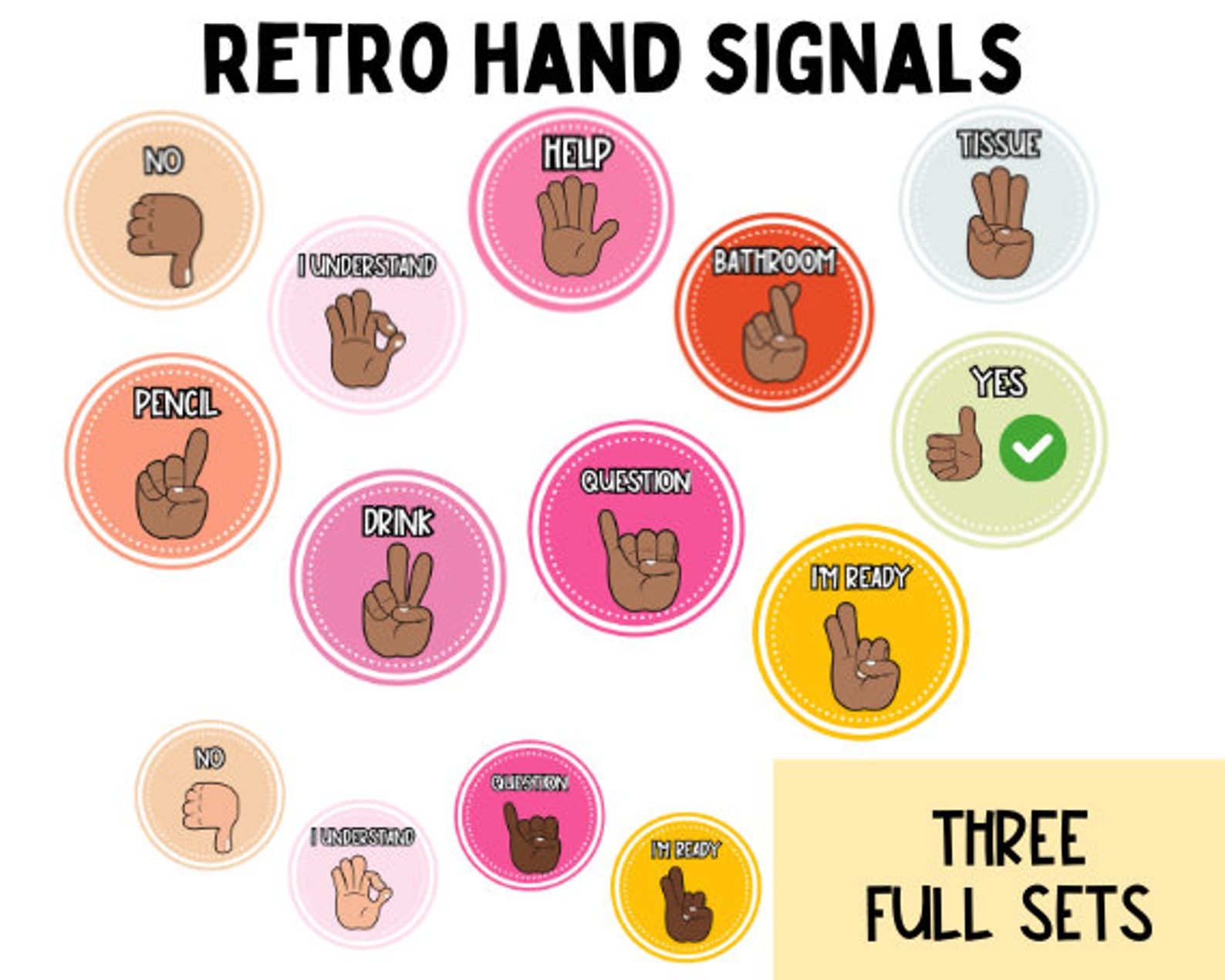 Retro Classroom Hand Signals L Groovy Editable Hand Signals for ...