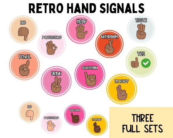 Retro Classroom Hand Signals L Groovy Editable Hand Signals for ...