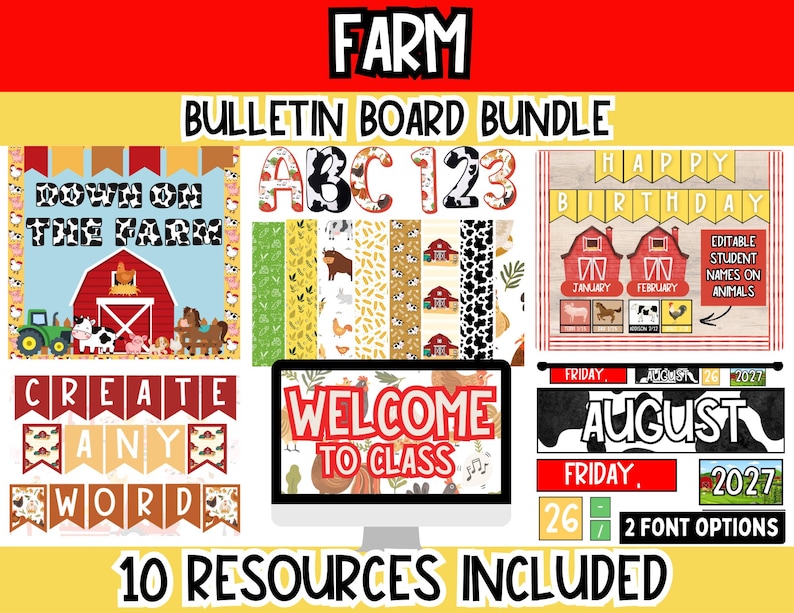 Farm Bulletin Board Bundle | Editable Classroom Decor | Printable Farm ...